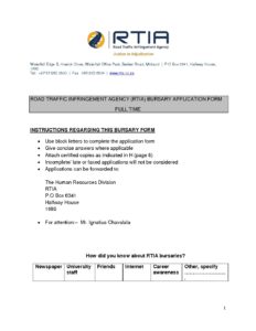 RTIA Bursary Application Form | Bursaries South Africa