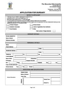 Msunduzi Municipality Bursary Application Form | Bursaries South Africa