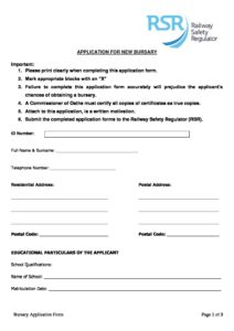 Railway Safety Regulator Bursary Application Form 2020 | Bursaries ...