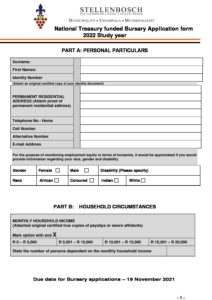 Stellenbosch Municipality Bursary Application Form 2022 | Bursaries South Africa