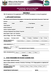 North West Provincial Government Bursary Application Form 2022 ...