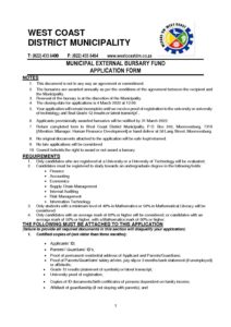 West Coast District Municipality Bursary Application Form 2022 | Bursaries South Africa