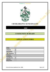 Ubuhlebezwe Municipality Bursary Application Form 2022 | Bursaries South Africa