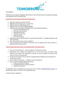 Tomorrow Trust Bursary Application Form 2022 | Bursaries South Africa