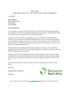 Sample Academic Reference Letter zabursaries.co.za | Bursaries South Africa