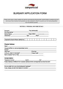 Canyon Coal Bursary Application Form 2023 | Bursaries South Africa
