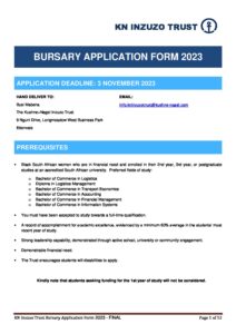 KN Inzuzo Trust Bursary Application Form 2024 | Bursaries South Africa