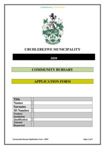 Ubuhlebezwe Municipality Bursary Application Form 2024 | Bursaries South Africa