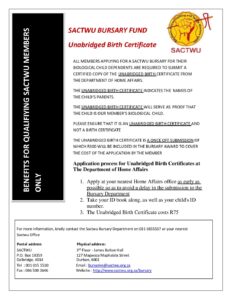 SACTWU Bursary Unabridged Birth Certificate Notice | Bursaries South Africa