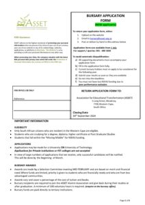 ASSET Bursary Application Form (New Applicants) 2025 | Bursaries South ...