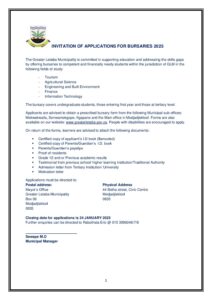 Greater Letaba Municipality Bursary Application Form 2025 | Bursaries ...